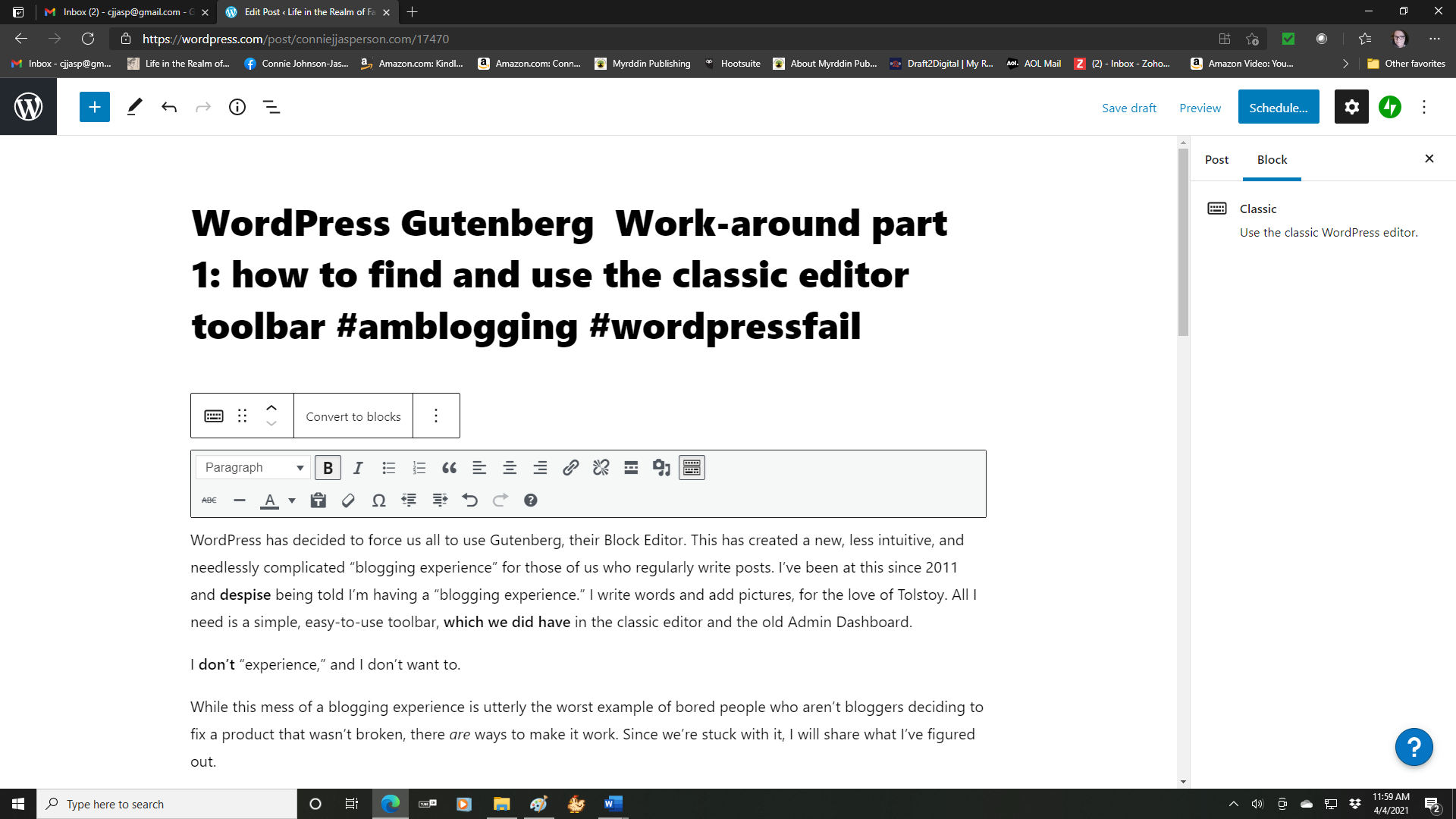 WordPress Block Editor work-around part 1: how to find and use the ...
